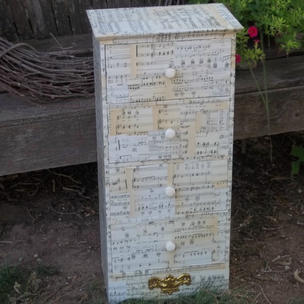 Chest Decoupaged With Sheet Music | ThriftyFun