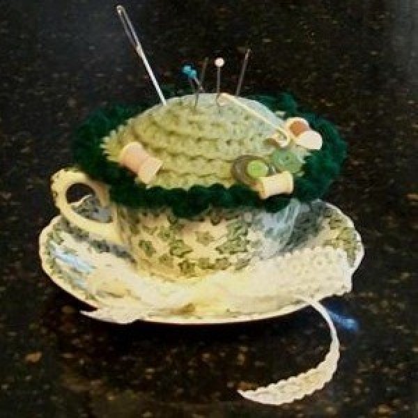 Crocheted Tea Cup Pincushion | ThriftyFun