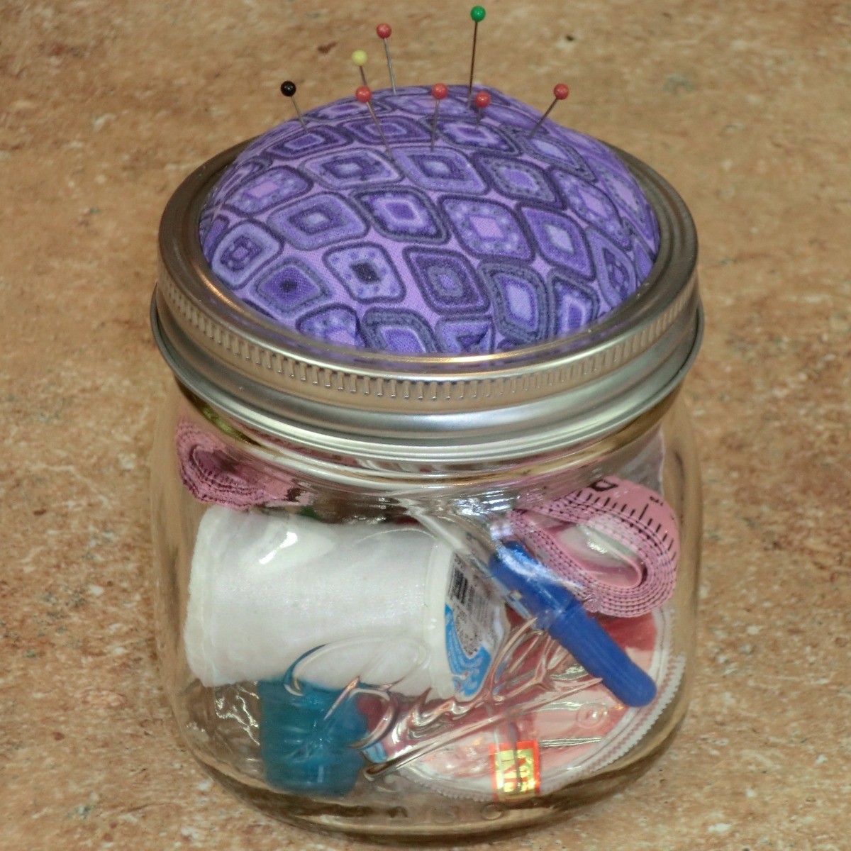 Mason Jar Pin Cushion and Sewing Kit | ThriftyFun