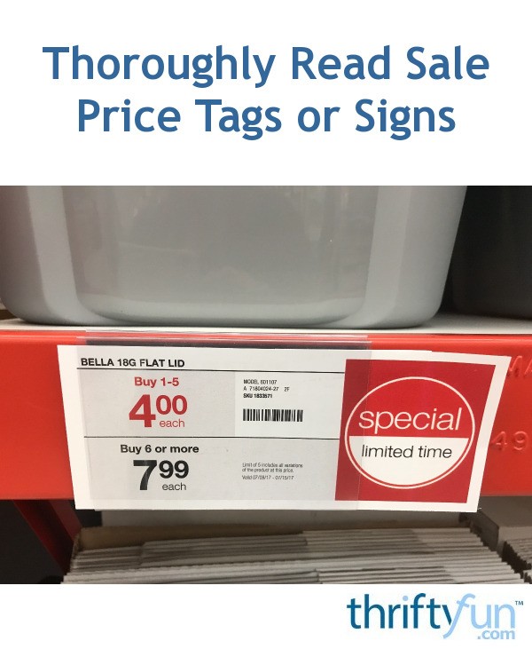 Thoroughly Read Sale Price Tags or Signs | ThriftyFun