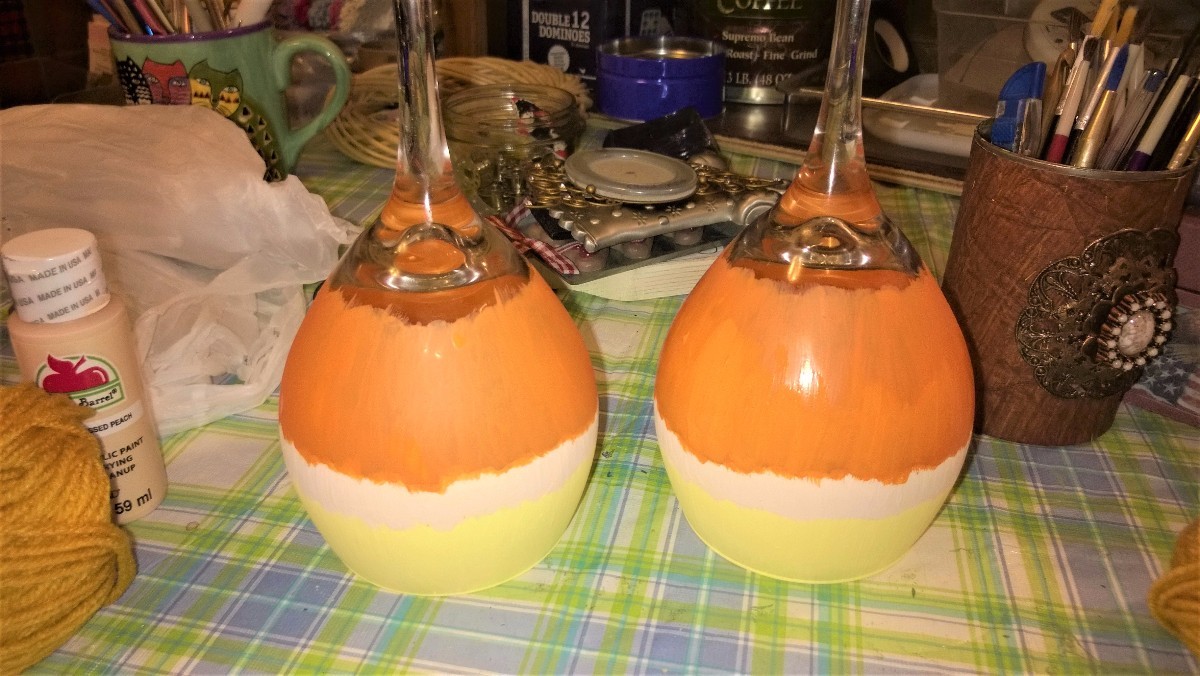 Candy Corn Wine Glass Candle Sticks | ThriftyFun